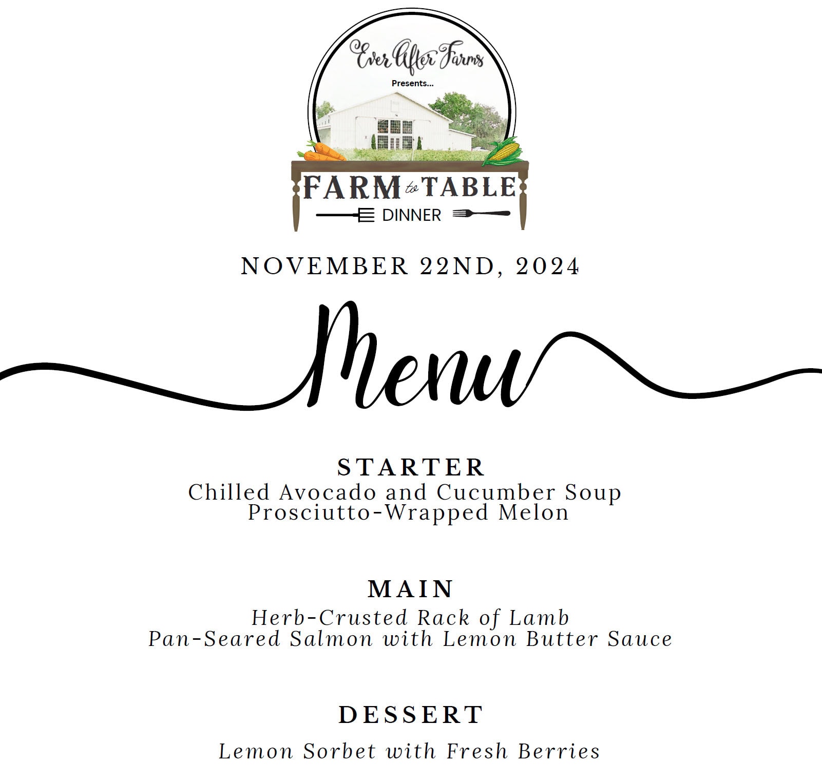 Farm to Table Menu - Ever After Farms